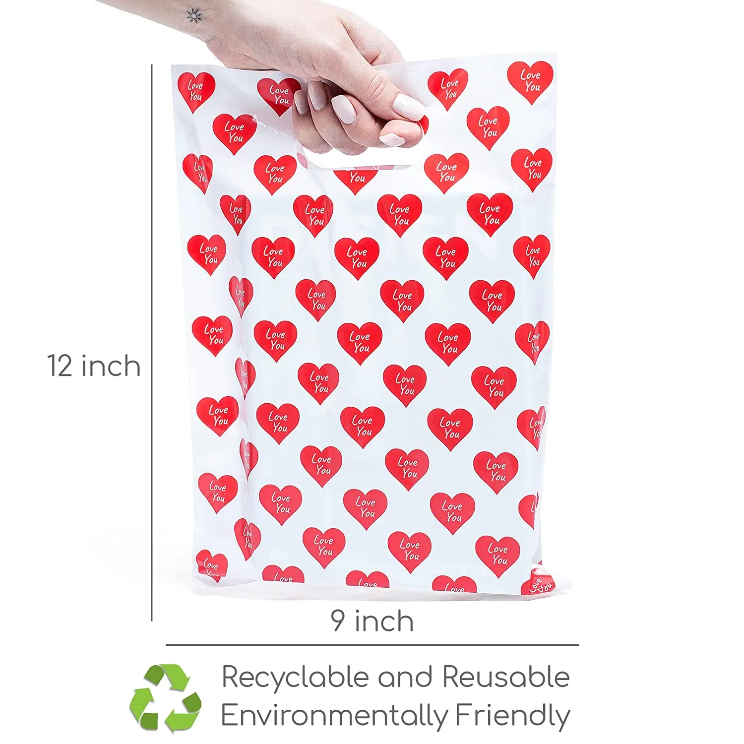 White Plastic Packaging Merchandise Bag With Die Cut Handle 9" X 12 ...