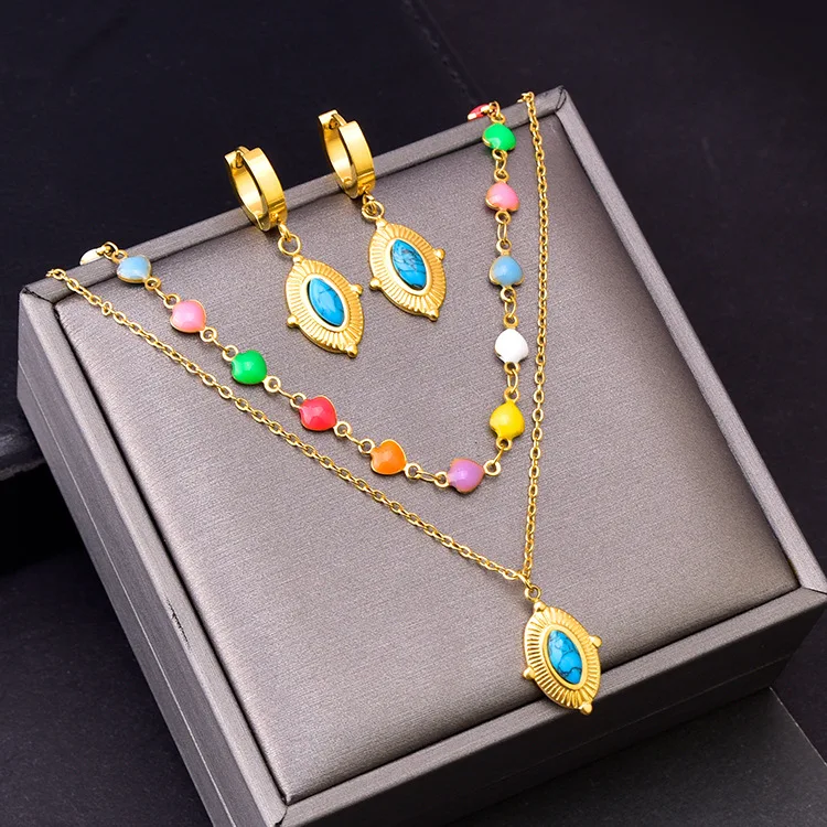 Stainless Steel Jewelry Set Women 18k Gold Layered Pearl Shell ...