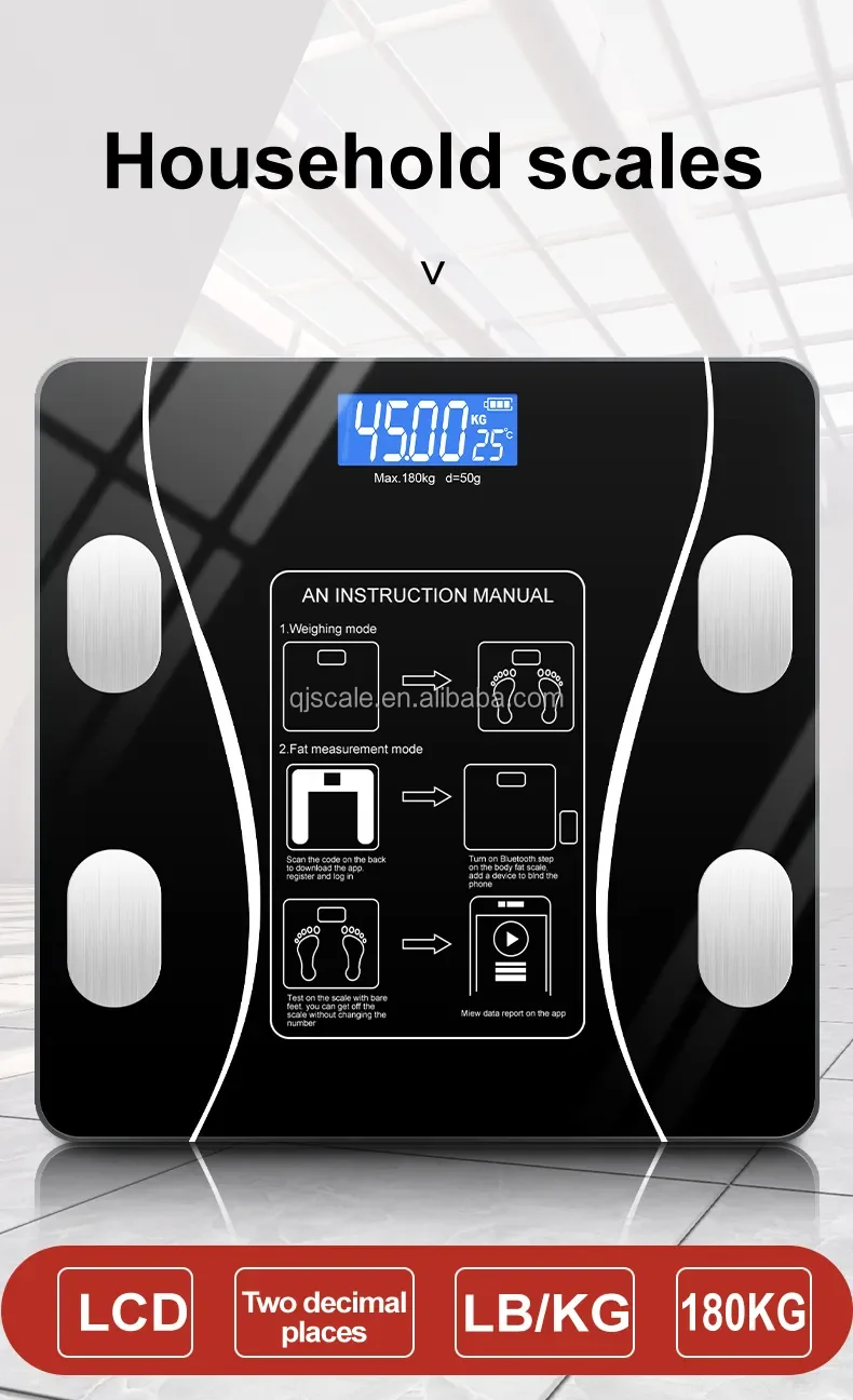 QJ Weight Body Fat Mass Weighing Scales Body Scale Smart Fat Percentage ...