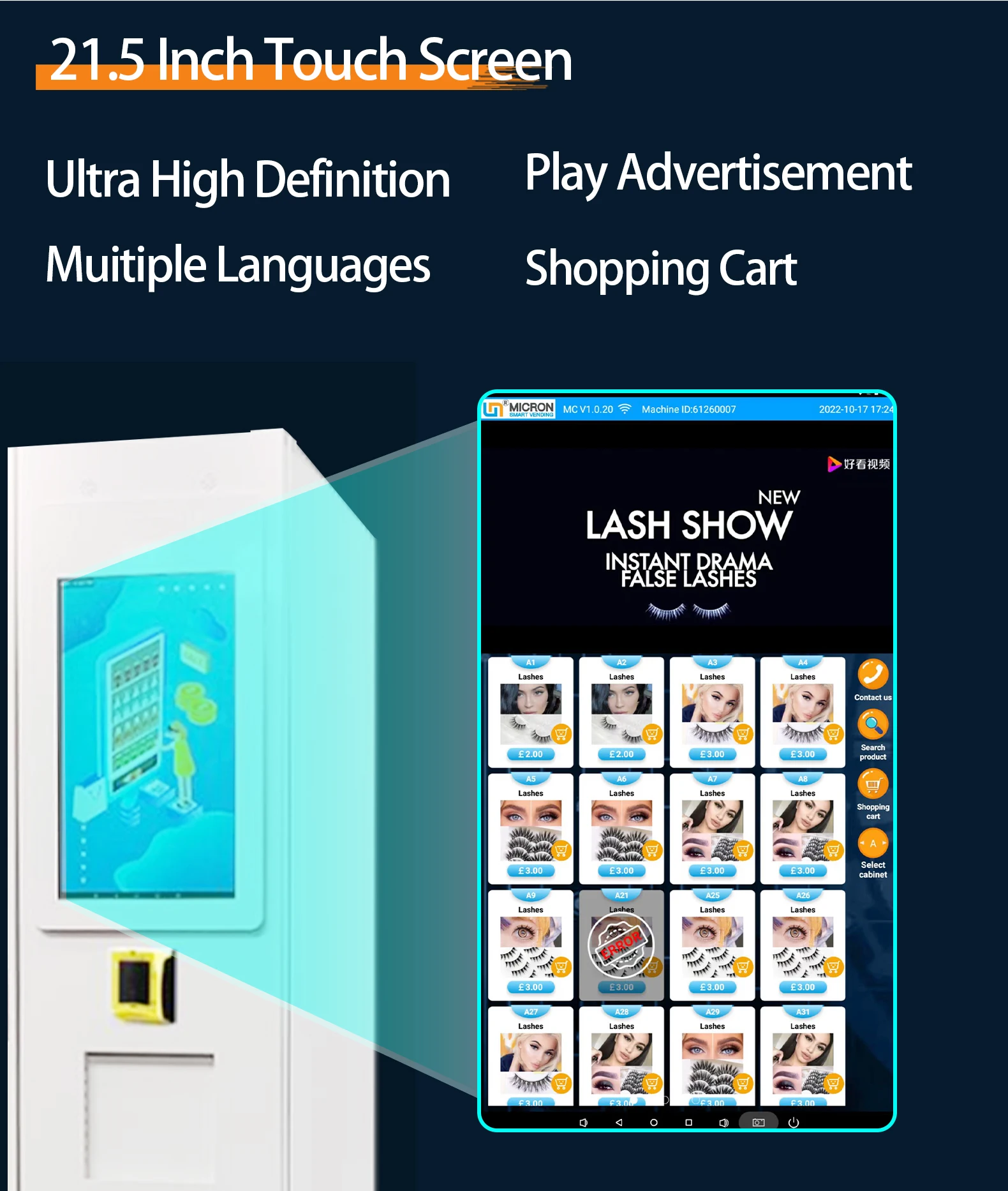 Black Malaysian E-wallet Payment Qr Code Lcd Screen Keypad Refrigerated Combo Snacks And Drinks ...