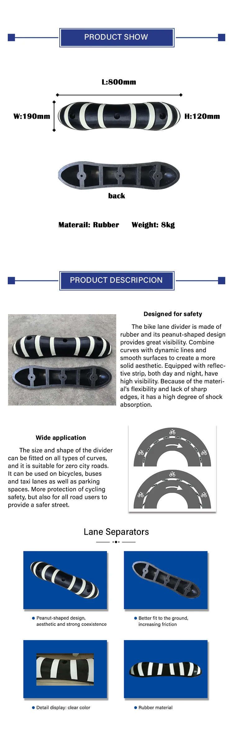 Rubber Zebra-stripe Lane Divider Separators - Buy Rubber Roadway ...