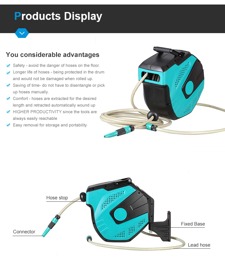 15+1.5M Auto Roll-up Retractable Water Hose Reel Garden Hose