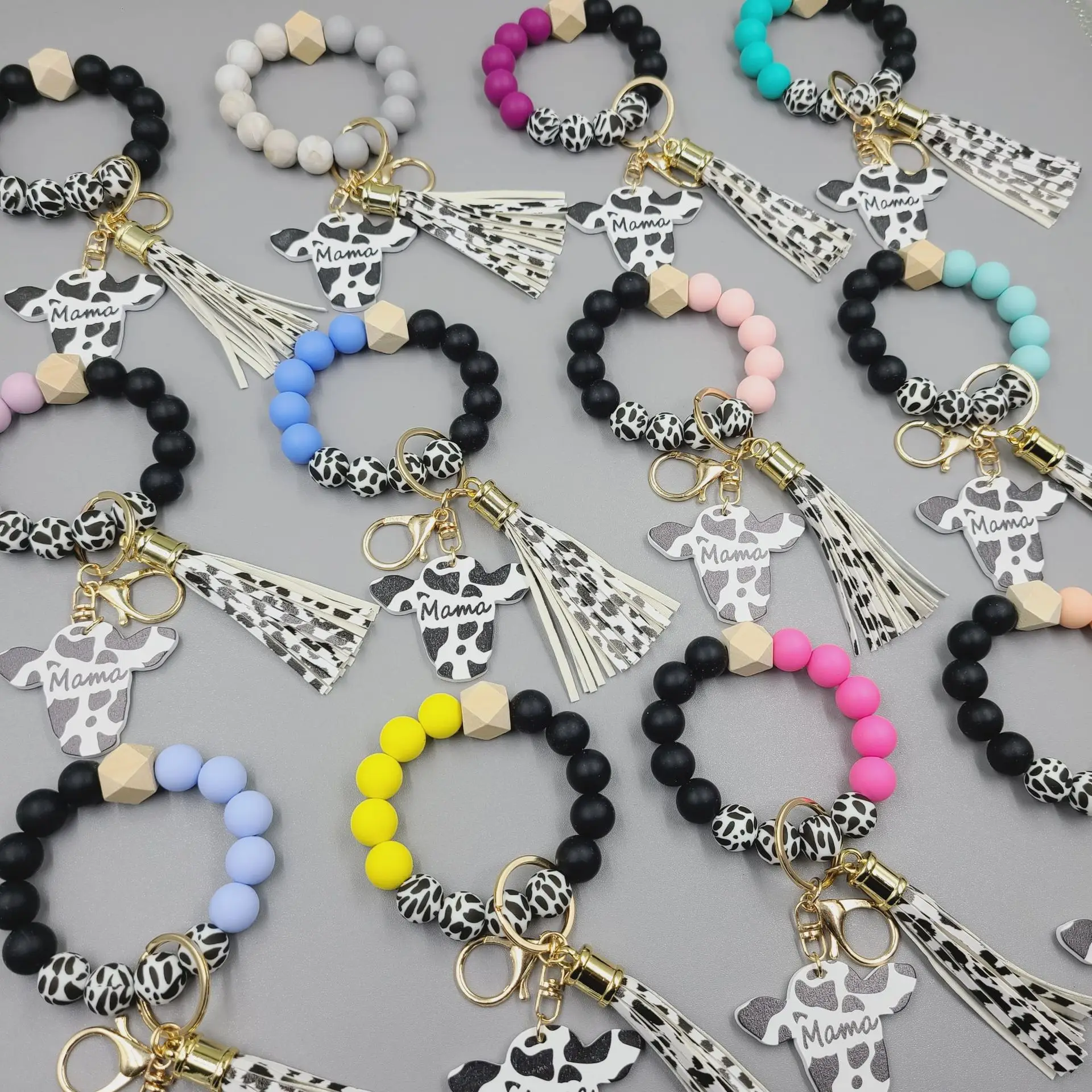 Mama Leather Tassel Cursive Cow Head Keychain Bull Western Style ...