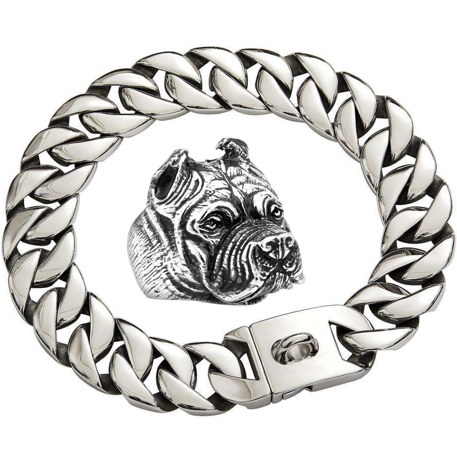 Customized Pitbull 32mm Cuban Link Chain Gold Stainless Steel Metal Dog ...