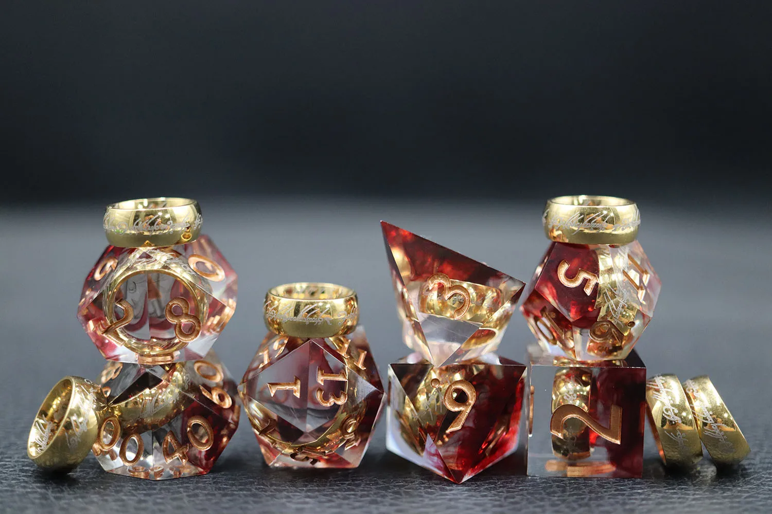 Transparent Sharp Edge Polyhedral Gold Magic Rings Dice Set 7pcs DND ...