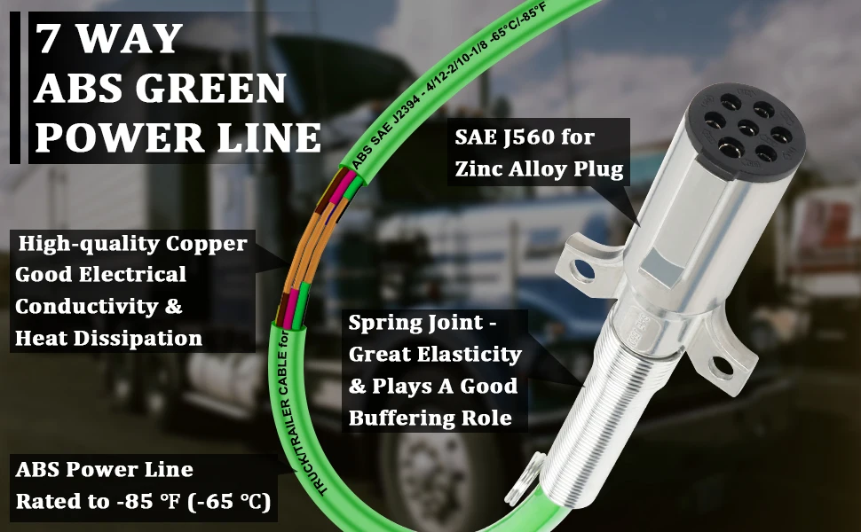 Heavy Duty 12v 15 Ft Green Abs Electrical Power Coil Cable 7 Way Coiled ...