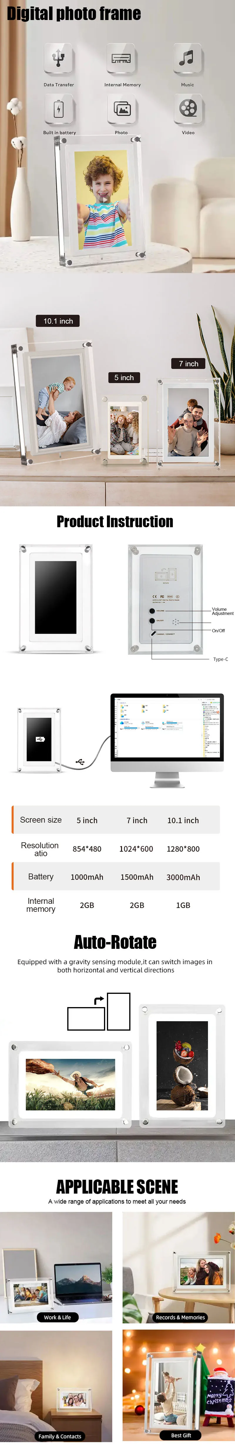 5-inch 1080p Electronic Photo Frame Desktop Electronic Album Ips Photo ...