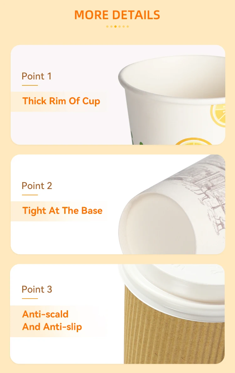 Custom Logo 12oz Double Wall Paper Coffee Cups with Lids