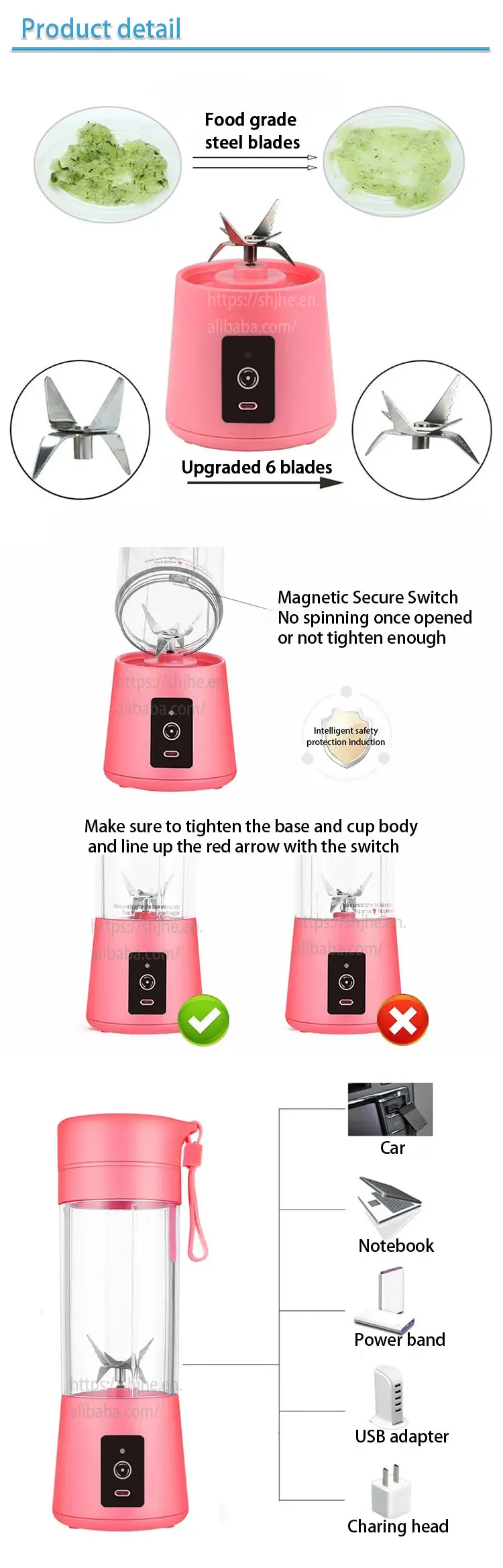 Jj01 Stainless Steel Juicer Mixer Blades For Blenders Mini Portable ...