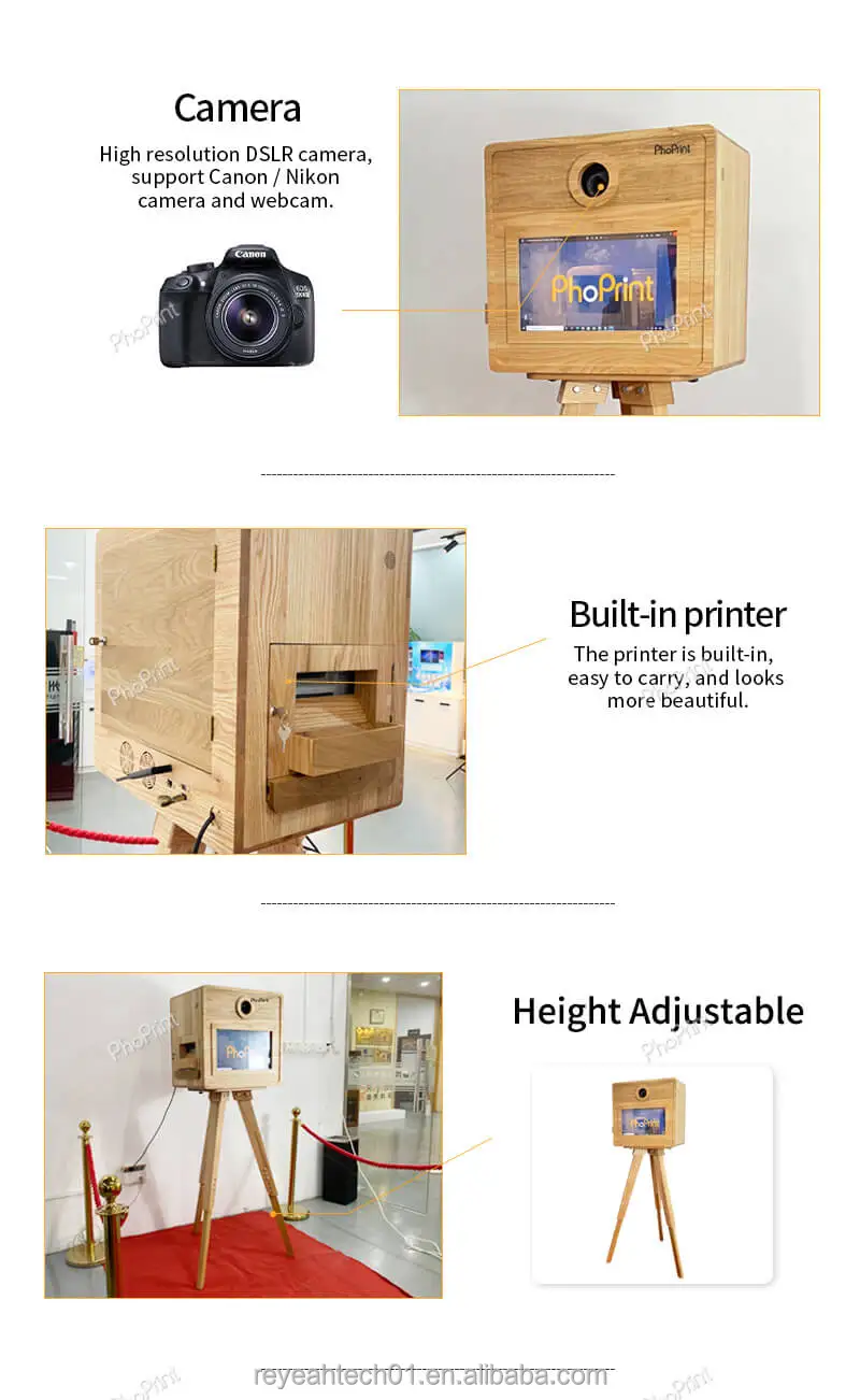 Durable Vintage Selfie Wooden Photo Booth Machine With Dslr Camera For ...