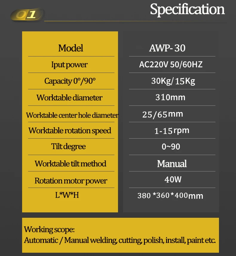 ACRROS AWP-30 Pipe Welder - 30kg, 625MM, TIG Welding Positioner