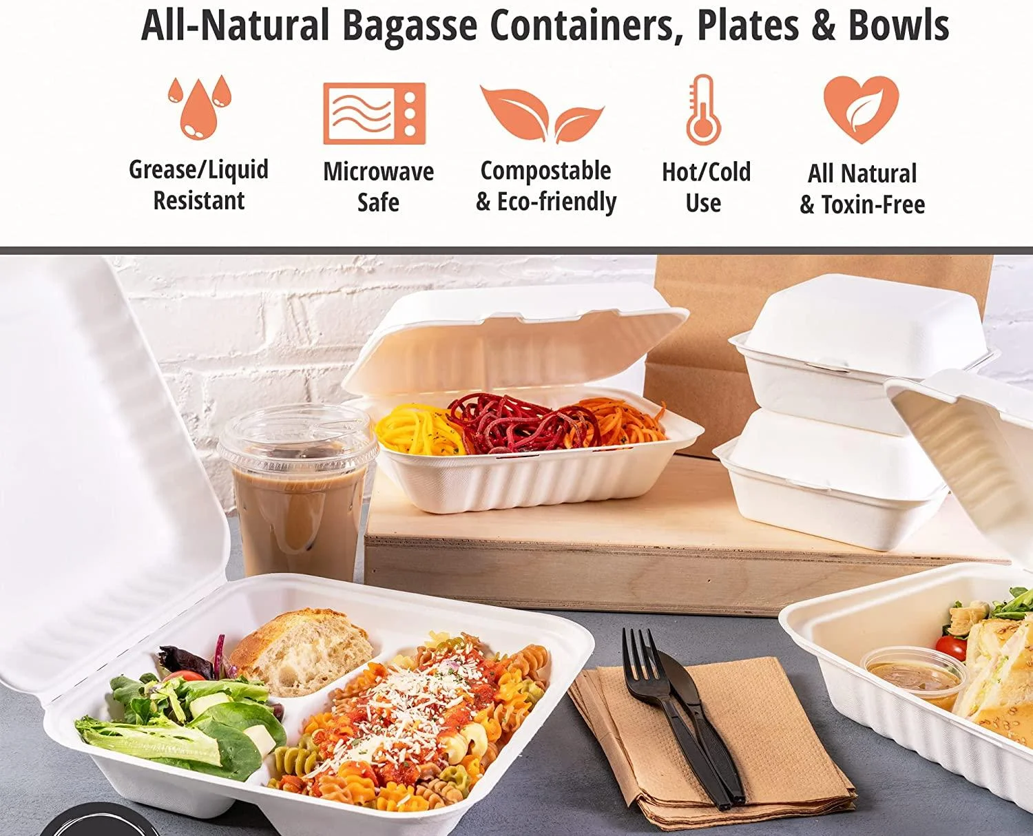 Disposable Biodegradable Sugarcane Bagasse Pulp Food Packaging ...