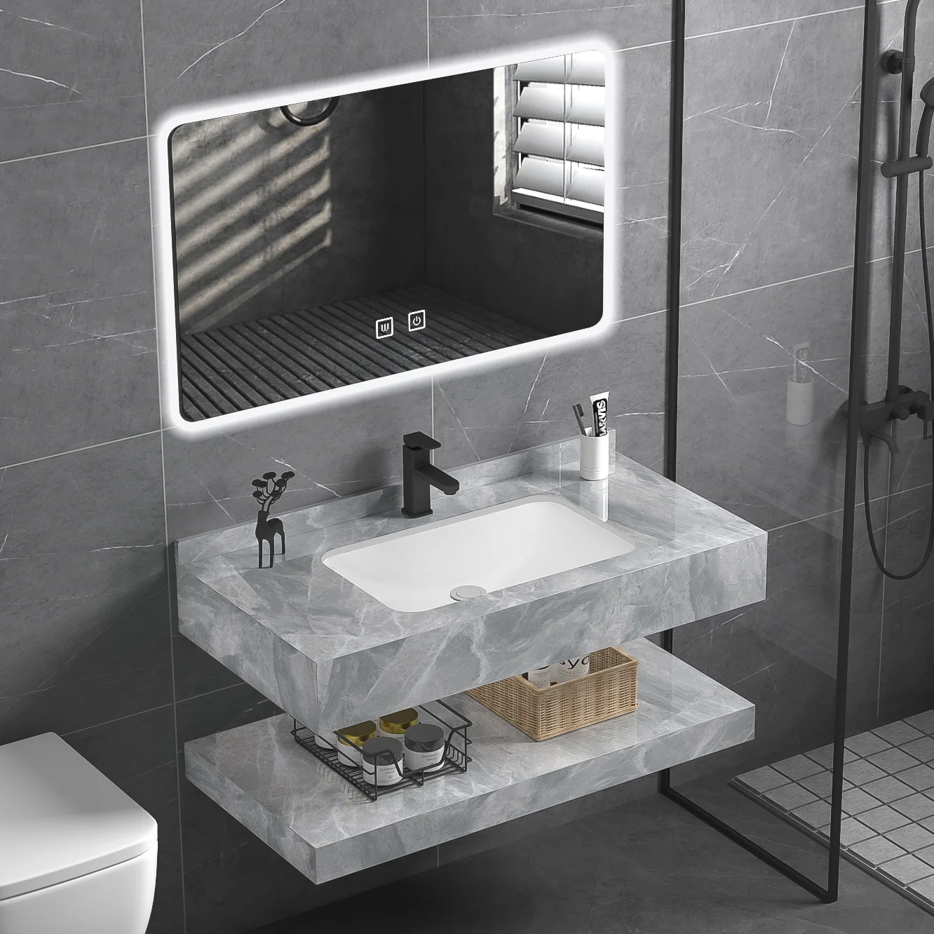 Rectangle modern marble wall hung counter top hand wash basin wall ...