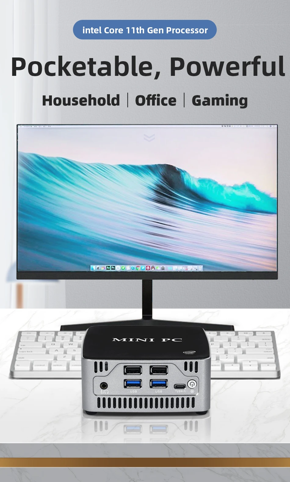 Mini Gaming PC with 11th Gen Core I7 1165G7 - 64G DDR4