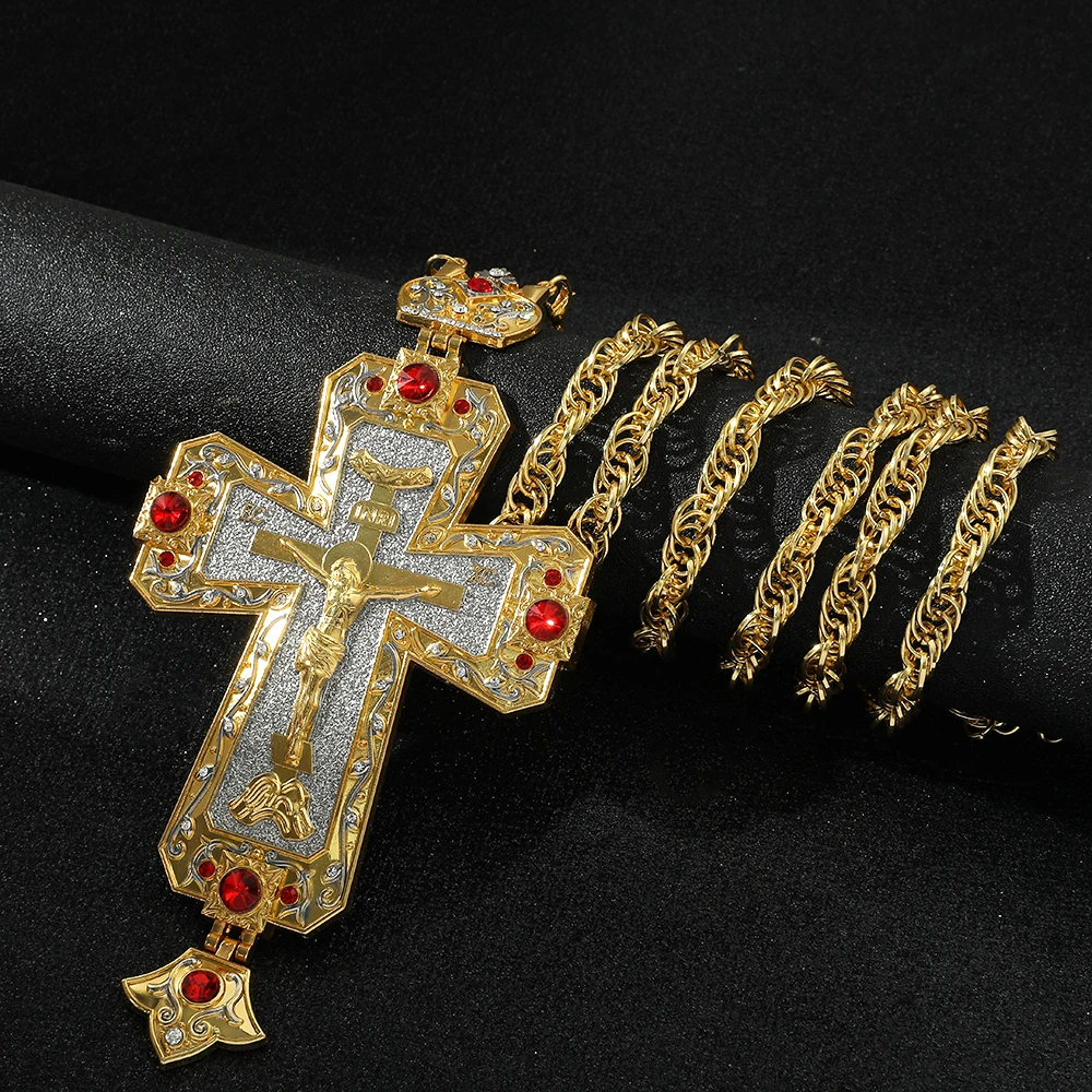 Orthodox Gold Plated Priest Pectoral Cross Icon Necklace