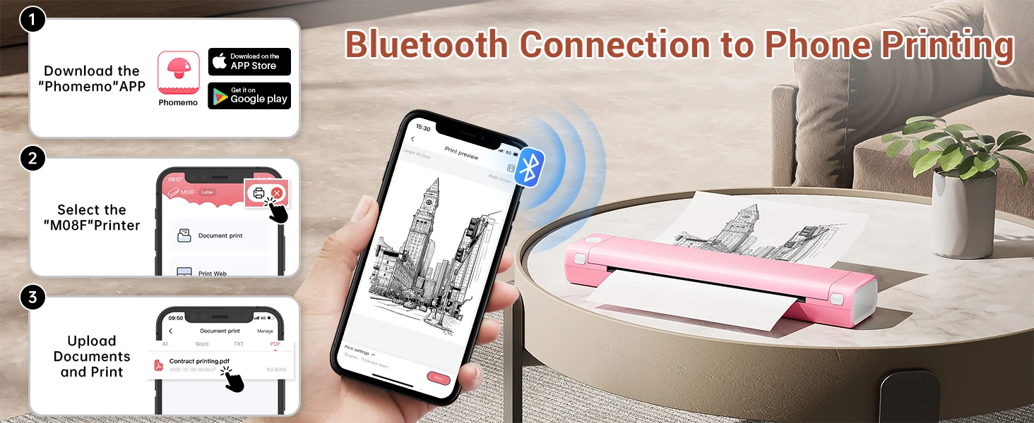 Phomemo A4 Portable Printer M08f Bluetooth Wireless Thermal Tattoo ...