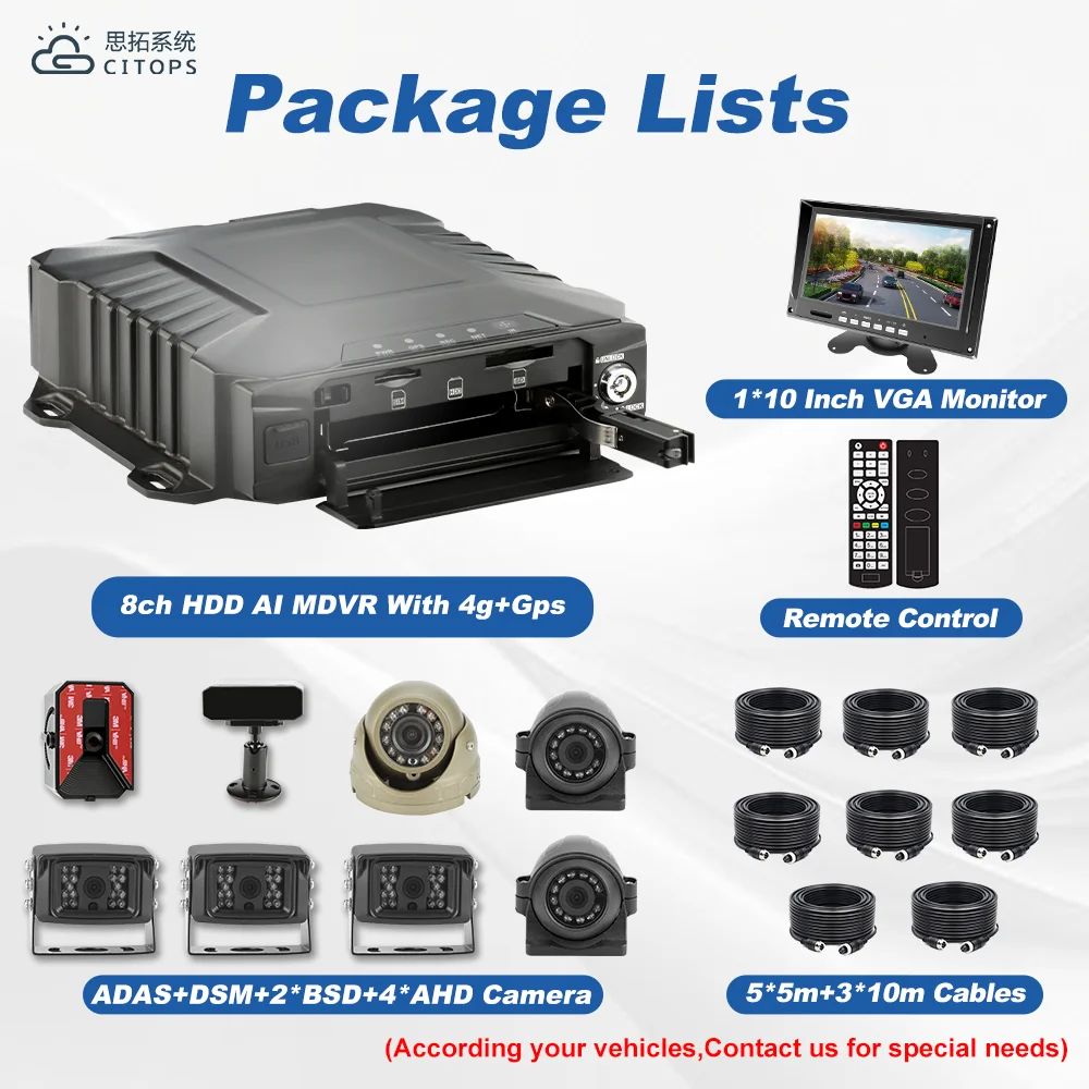 8 Channel AI MDVR Mobile DVR Vehicle Video Monitoring System 4G GPS ...