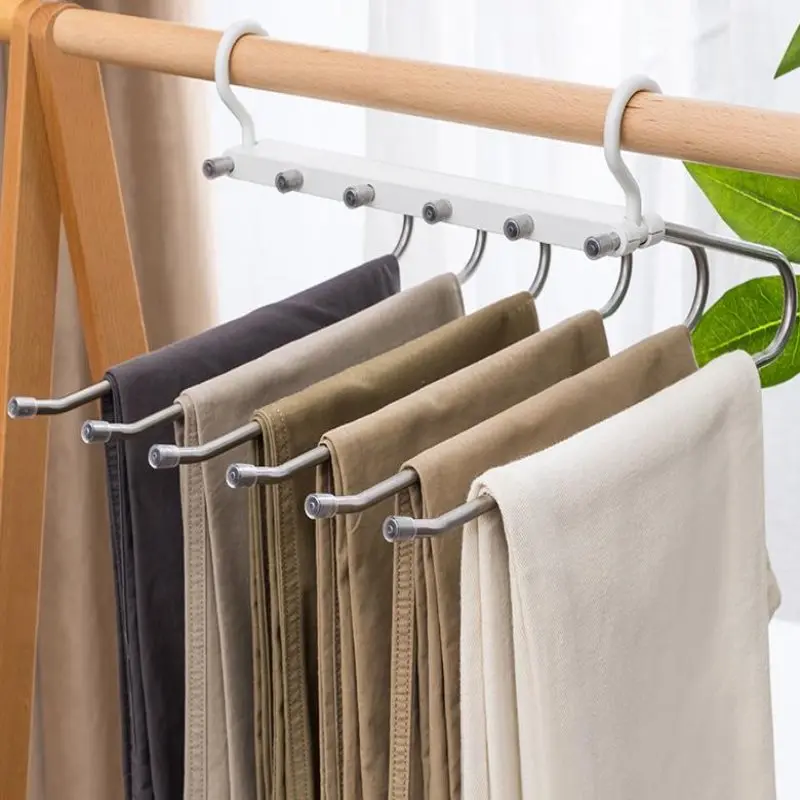 Folding Clothes Hanger Pants Rack - 6 Layers Storage