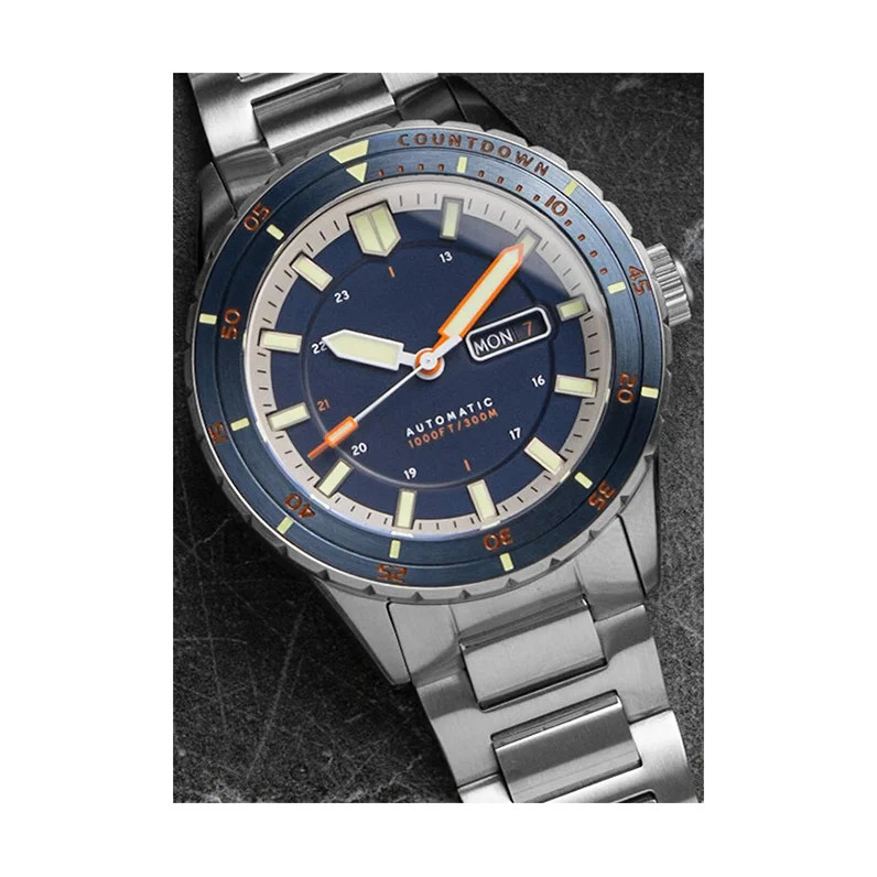 Whole stainless steel date countdown Japanese movement men's diving ...