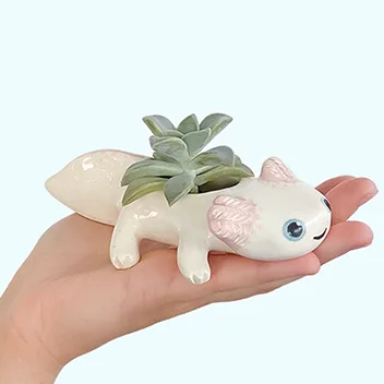 Custom Ceramic Axolotl Planter Cute Animal Garden Small Ambystoma ...