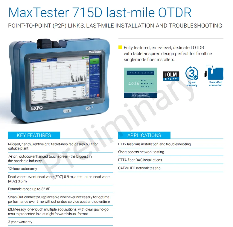 EXFO Maxtester 715D OTDR with IOLM Software - 1 Year Warranty