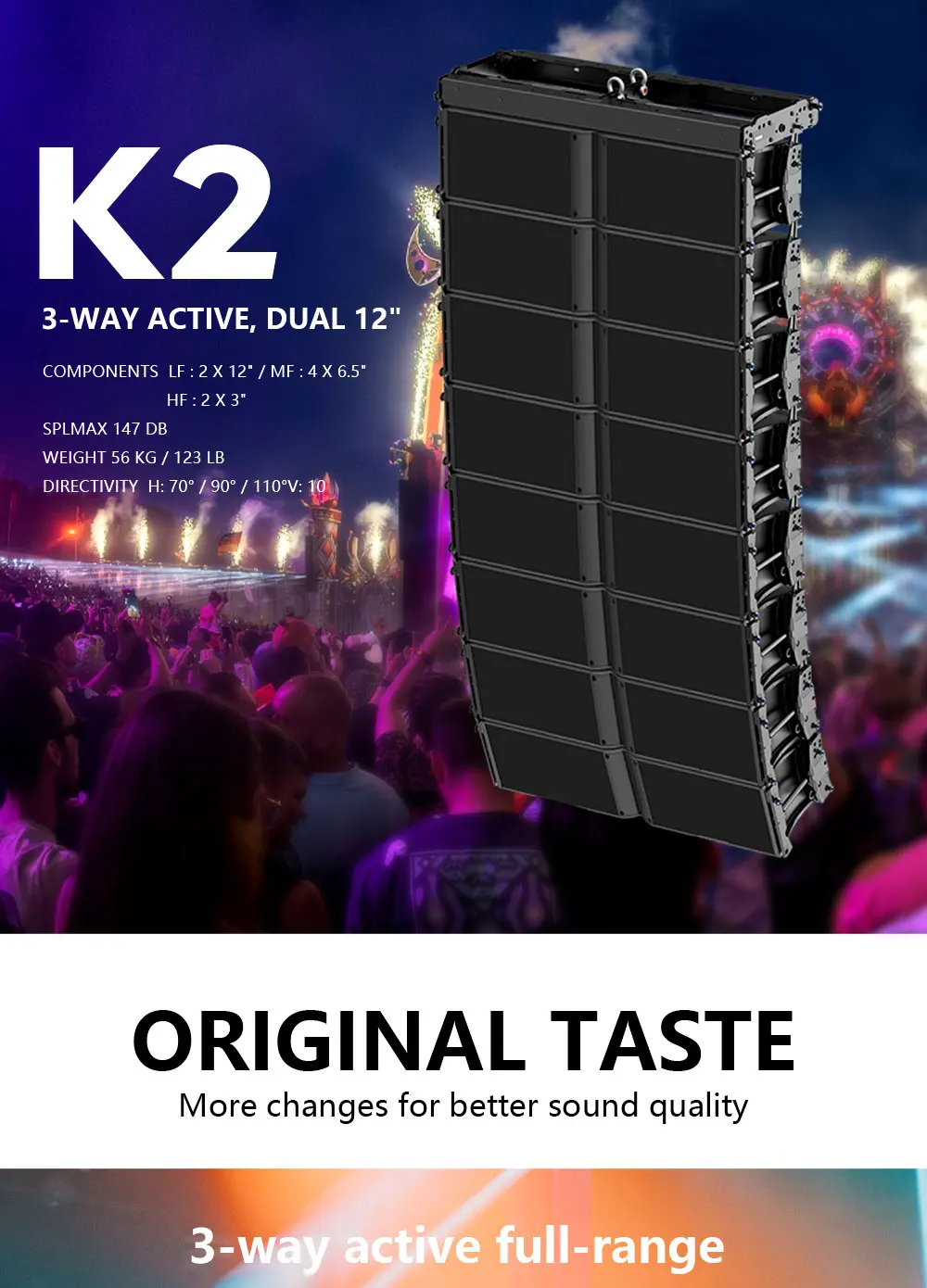 K2 Lightweight Heavyweight 3-way Active, Dual 12" Pa Speaker 3 Way Line ...