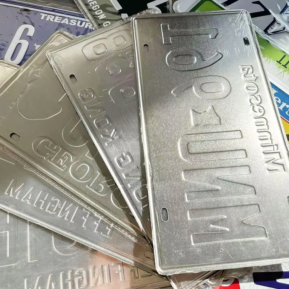 Vintage Metal Embossed Number Plates - Car Decor Souvenirs