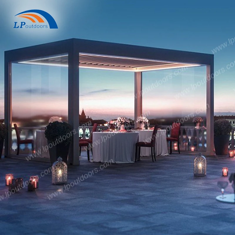 White Motorized Aluminum Louvered Roof Pergola Bioclimatic Outdoor ...