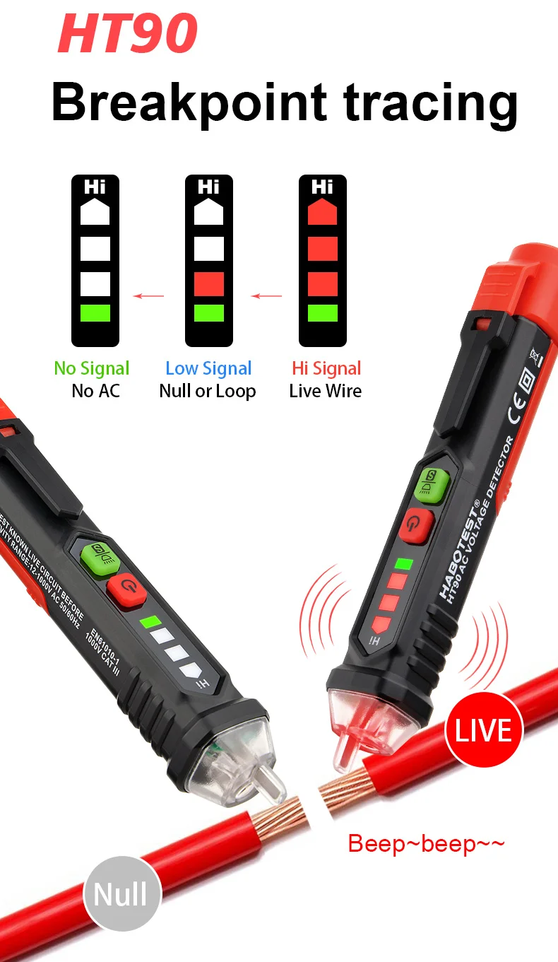HT90 Non-Contact Voltage Detector - Smart Wiring Breakpoint Finder