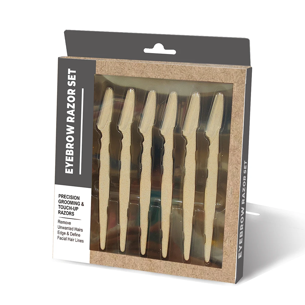 6 Piece Wheat Straw Eyebrow Razor Set Women Shaving Razor Eyebrow ...