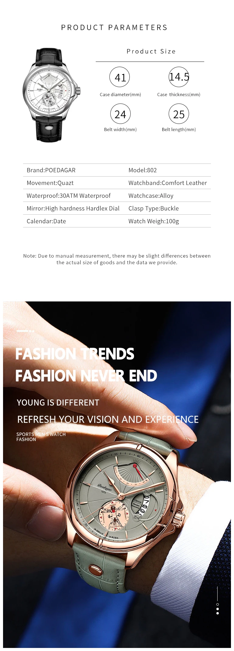 Poedagar 802 Men's Watch - Fashion, Waterproof, and Durable