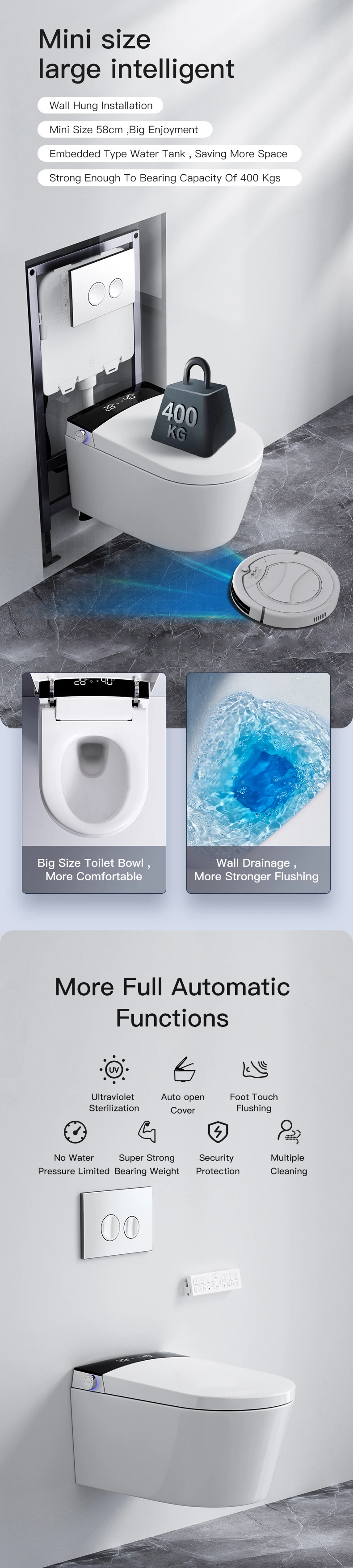 Smart Toilet with Dual-Flush, Concealed Tank & Automatic Operation