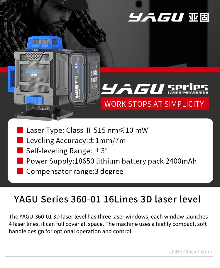 360 Rotary Laser Level 16 Lines 4D Green Laser Levels 2 Battery Self ...