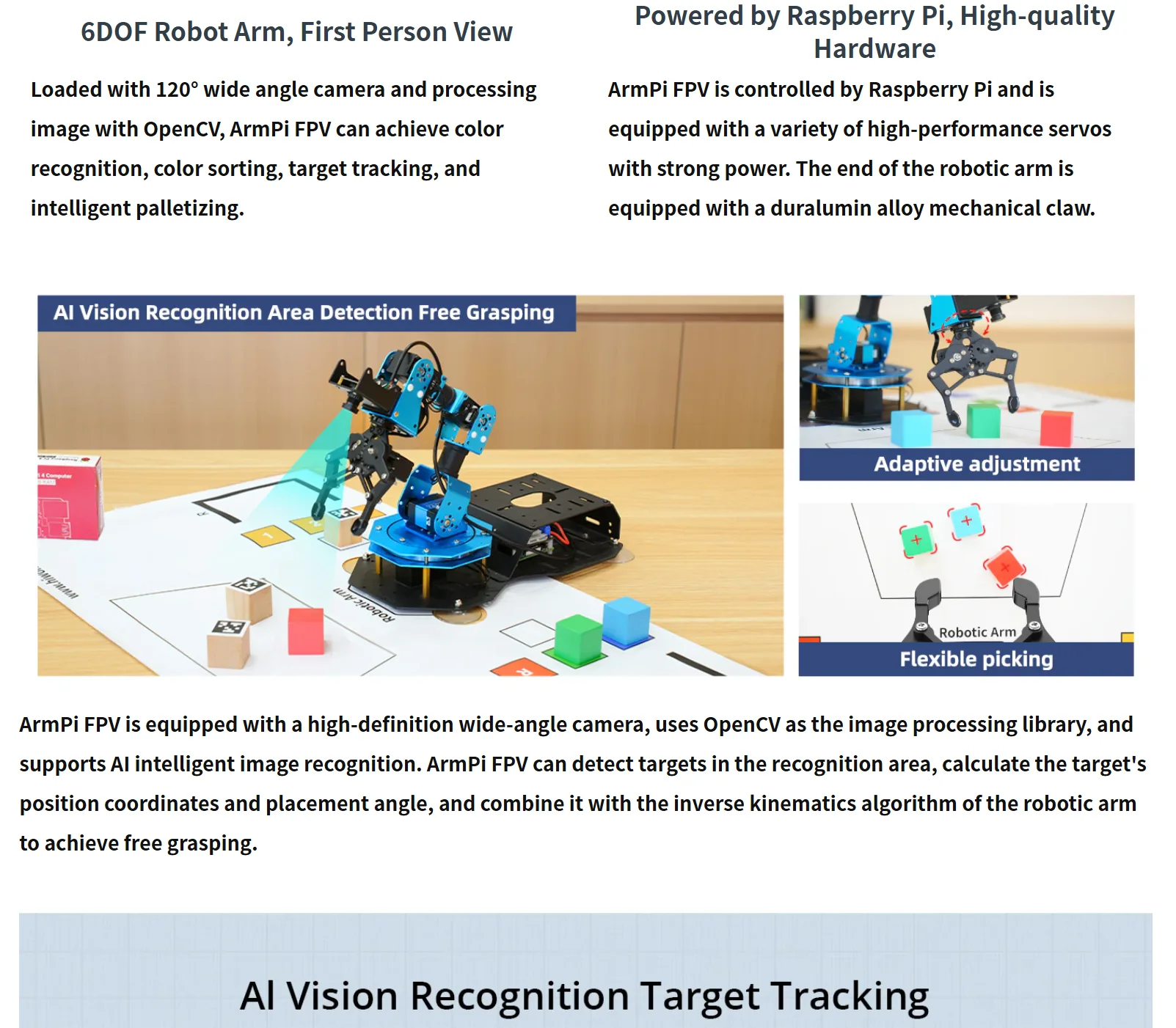 Hiwonder ArmPi FPV Robotic Arm, AI Vision, Raspberry Pi 5 ROS, With ...