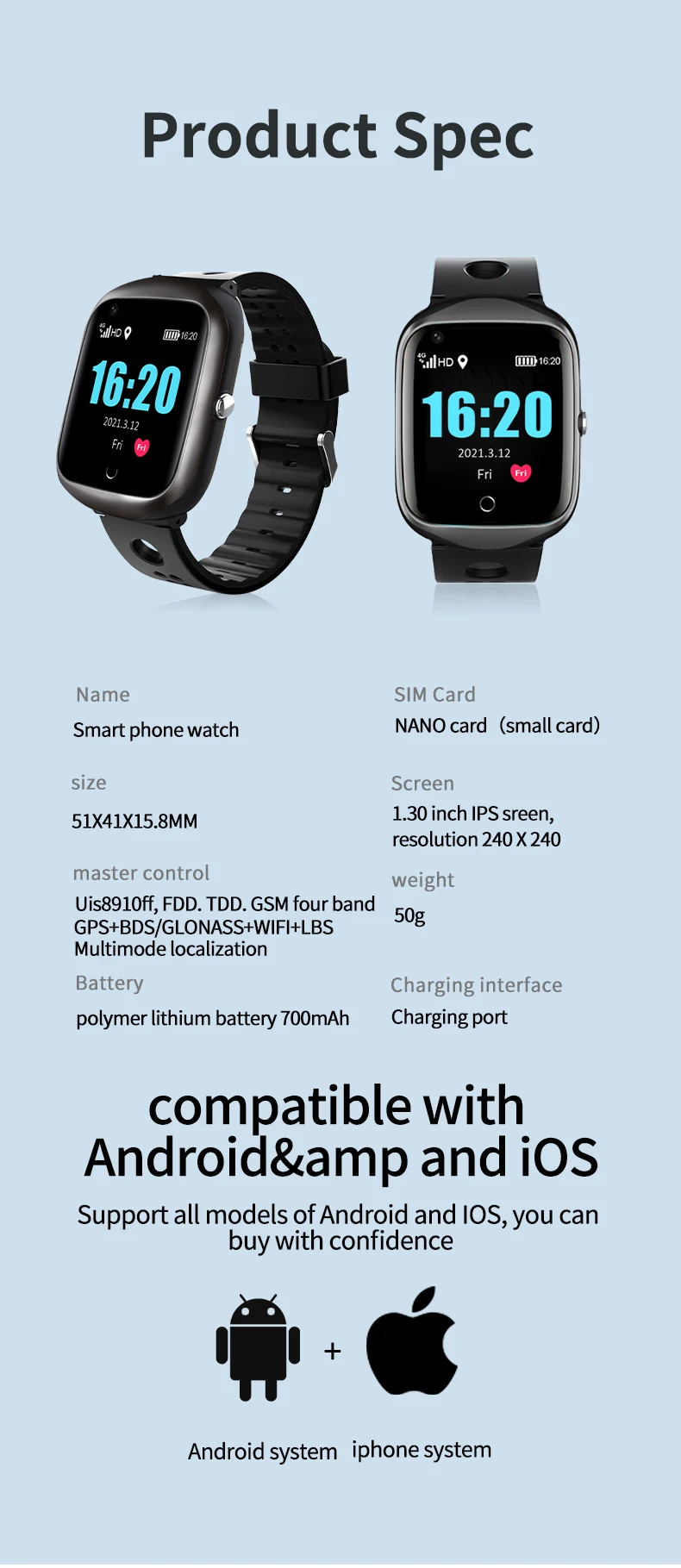 4G GPS Tracker Smart Watch for Elderly with SOS & SIM Card - OEM