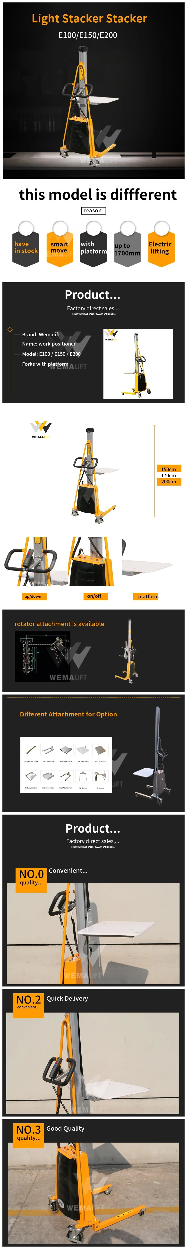100KG 200KG Mini Lift Trolley - Efficient Battery Electric Stacker