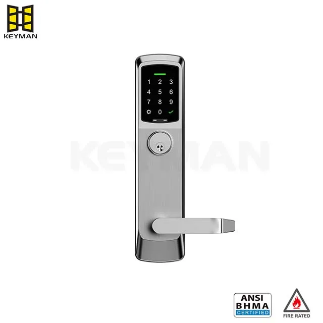 KEYMAN Fire-Rated Stainless Steel Lever Trim with Smart Combination Lock Panic Bar Handle ...