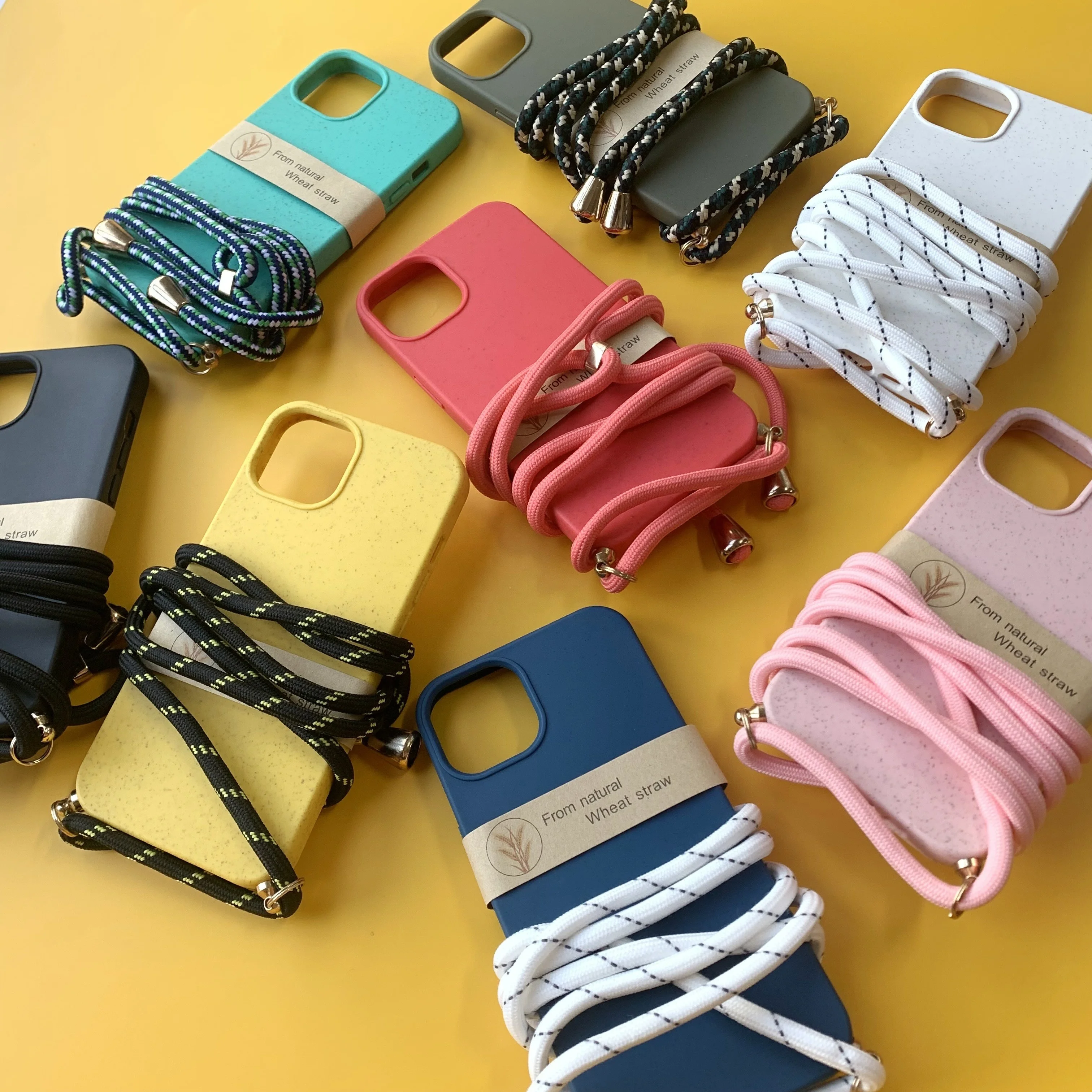 Recycle Biodegradable Wheat Straw Phone Case With Neck Shoulder Lanyard ...