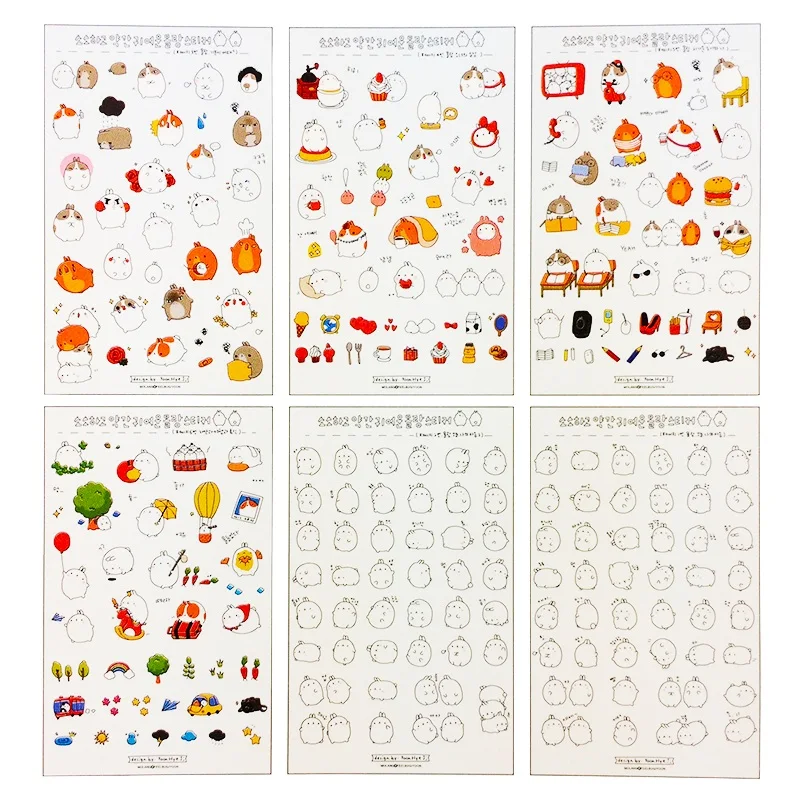 6 Sheet/pack Cute Cartoon Paper Stickers for Scrapbooking