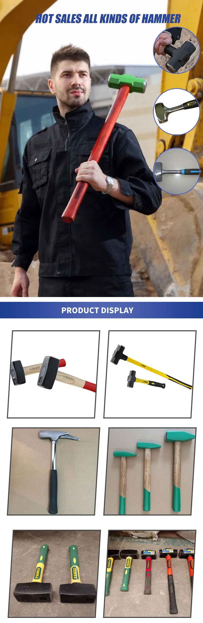 Hot Sale PANGU Octagonal Hammer with 100% Plastic-Coated Fibreglass ...