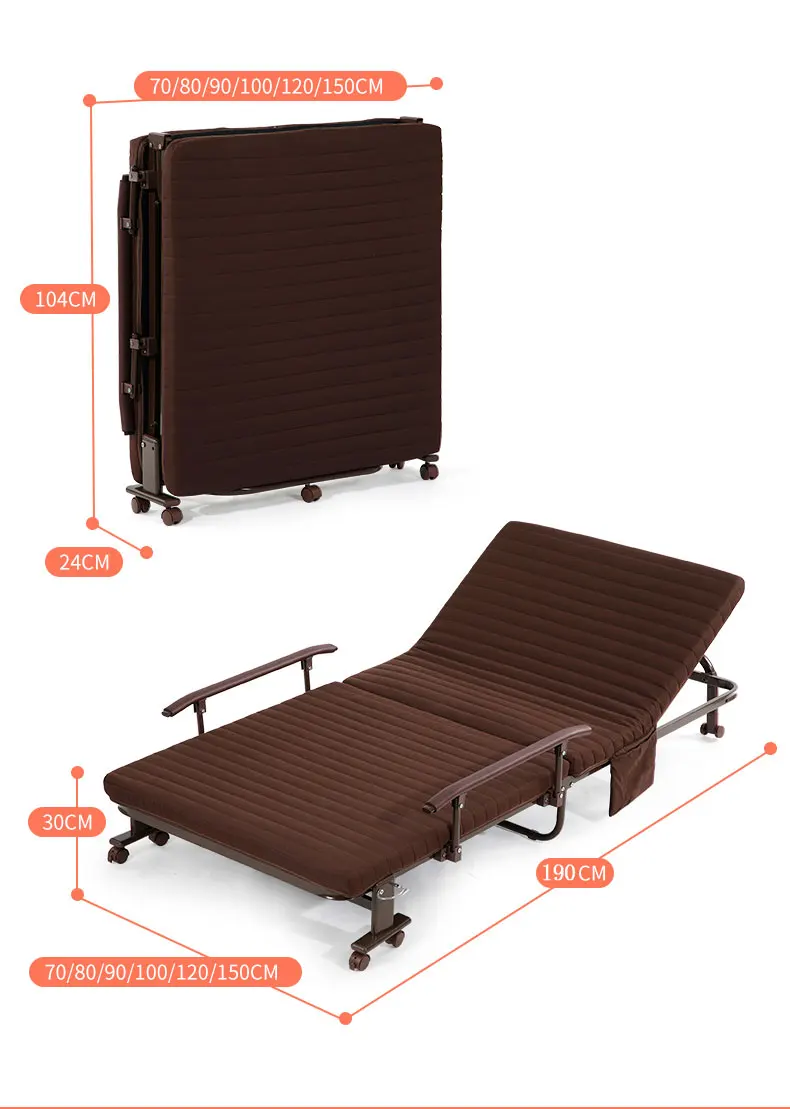 Office Folding Beds Iron Modern Hotel Bed with Mattresses Factories Directly Supply High Quality and Space Saving Metal Chinese