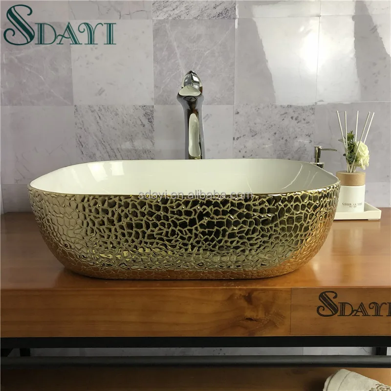 Ceramic Gold Color Wash Basin Bathroom Crocodile Design Luxury Golden ...