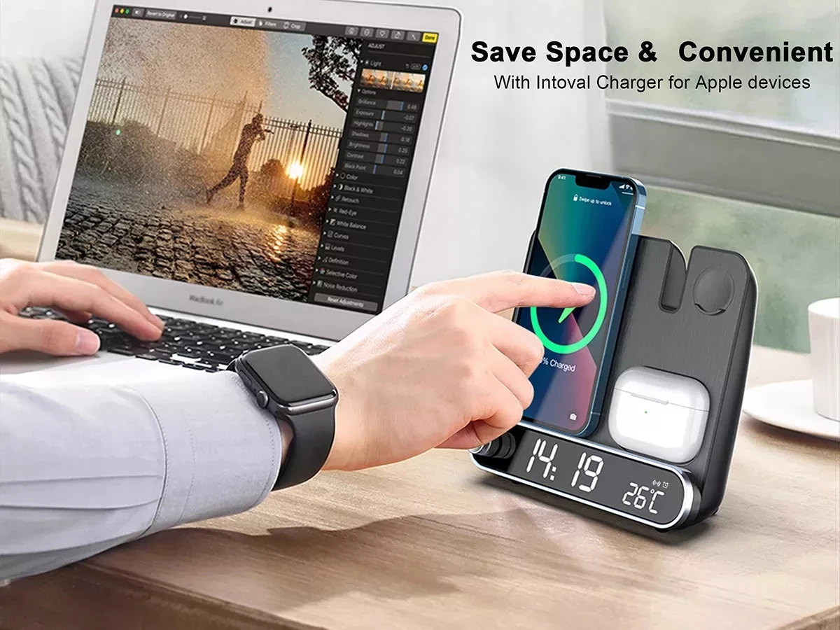 Alarm Clock Wireless Charger Stand For Iphone Fast Charge 15w 3 In 1 ...