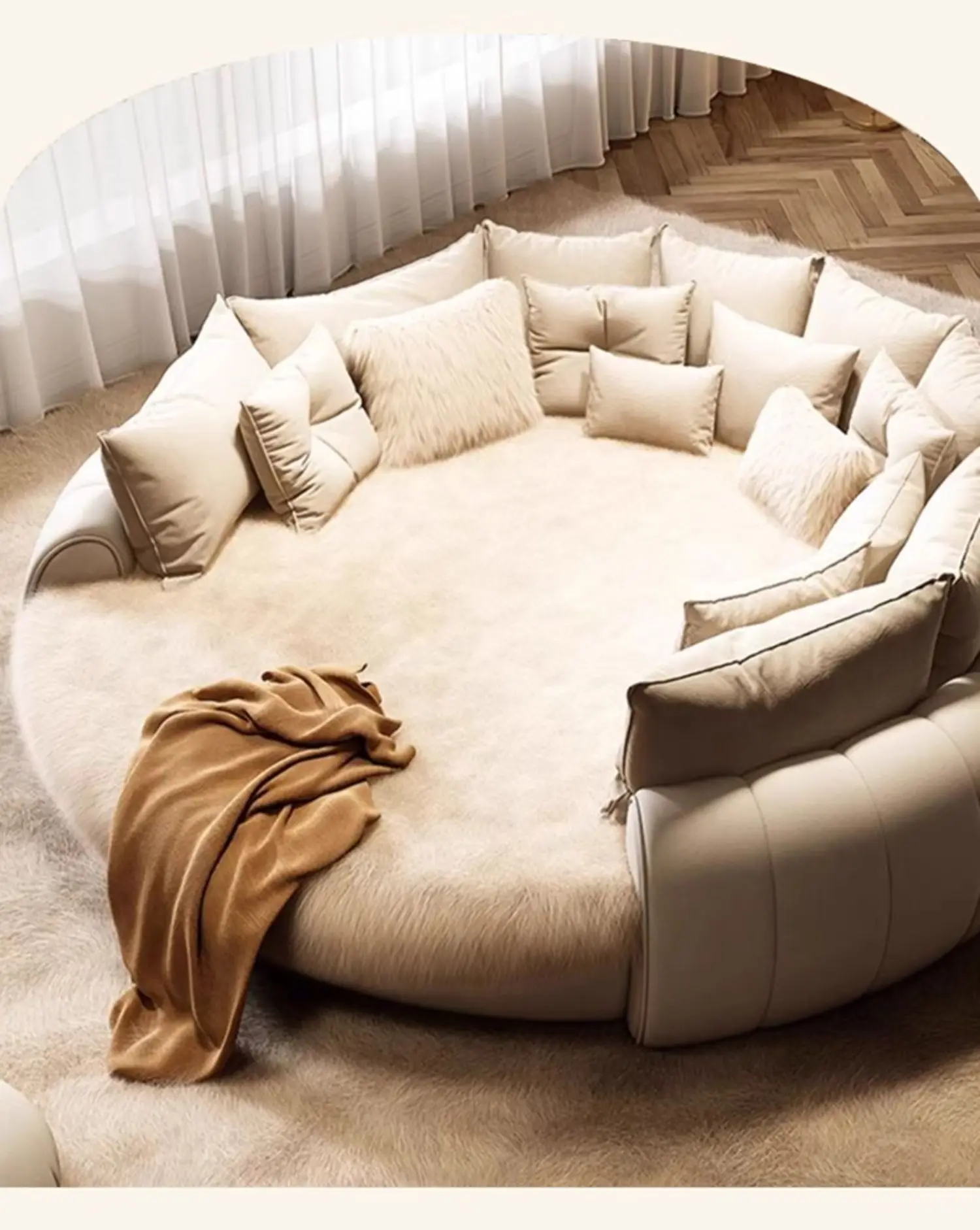 Italian Luxury Senna Round Bed Puff Cream Style Double Bed