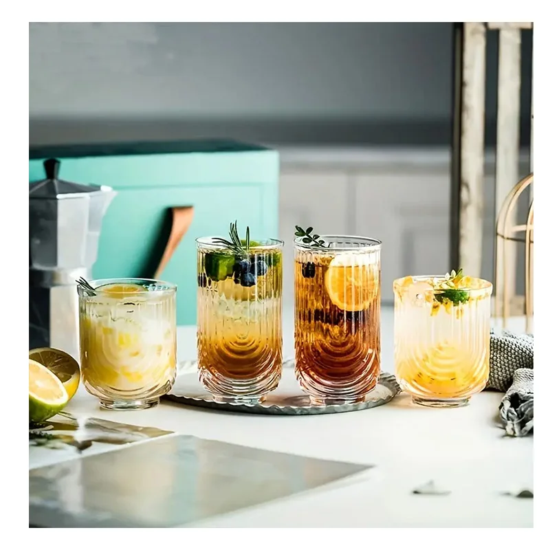 Wholesale U Shaped Pattern Glass Cups Cafe Restaurant Transparent ...