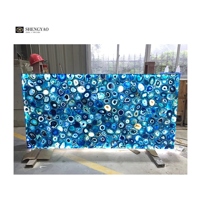 Backlit Blue Marble Semiprecious Stone Geode Agate Countertops Slab ...