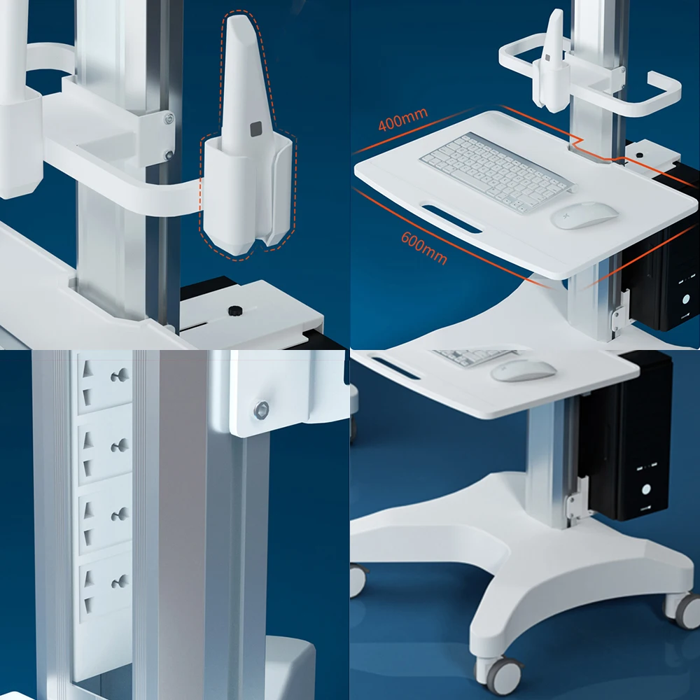 Aluminum Hospital Trolley Mobile Height Adjustable Medical Computer ...