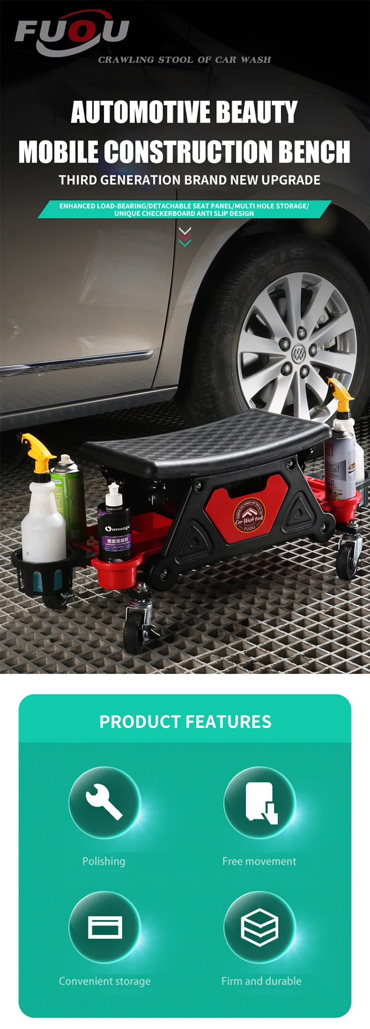 Car Detailing Seat Mobile Rolling Mechanics Stool Auto Repair Chair ...