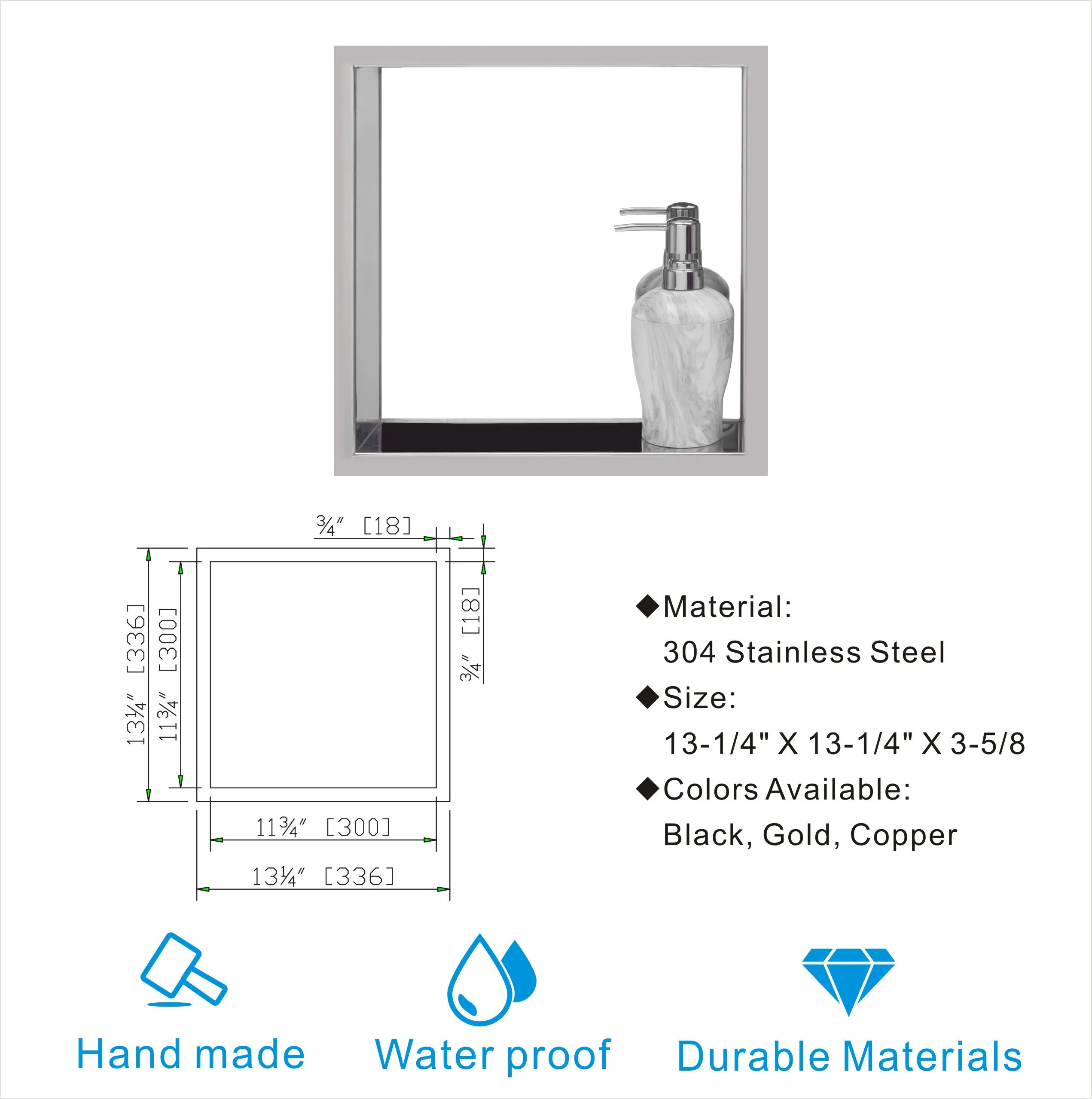 Popular Black Niche Stainless Steel 304 square Bathroom Shower Niche ...