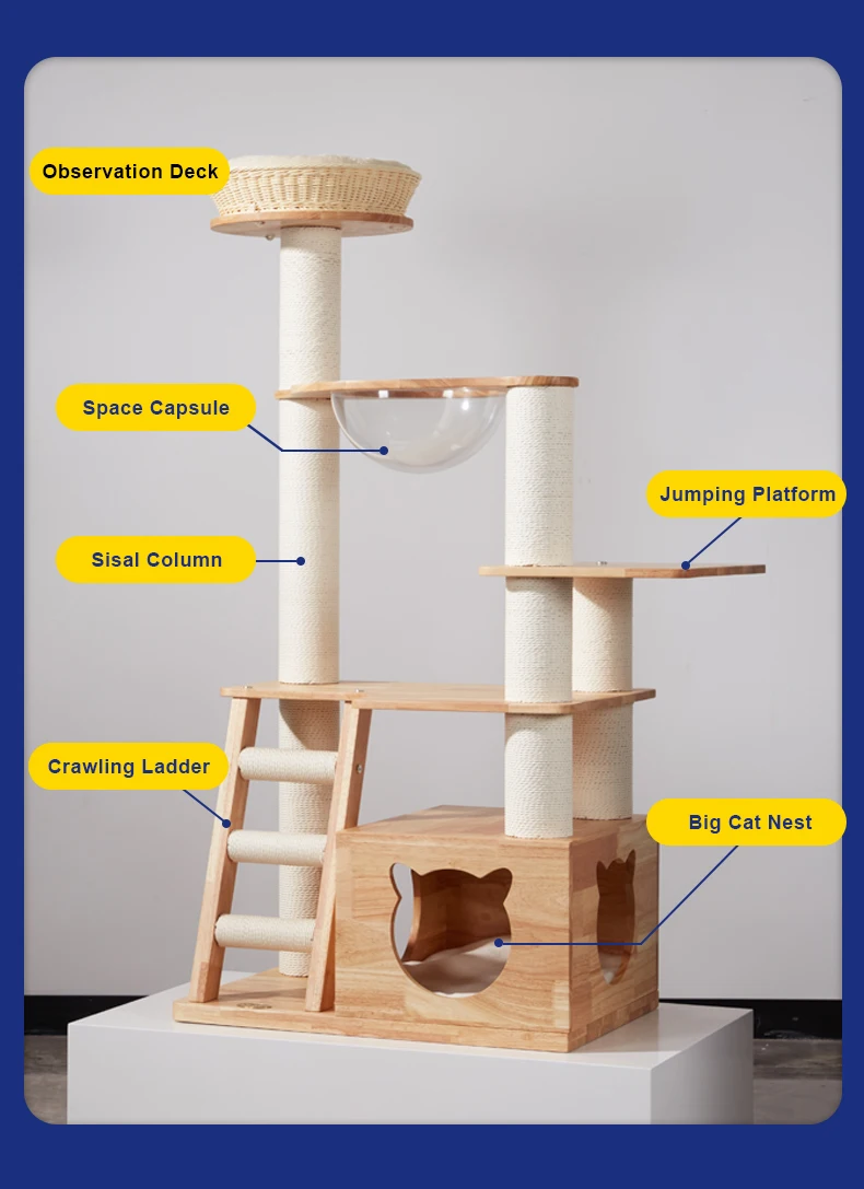 Modern Luxury Xxl Wooden Cat Tree & Scratcher Towering Climbing Frame ...